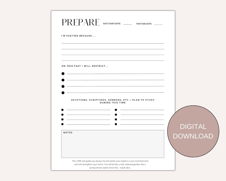 Spiritual Fast Planner Template, Christian Fasting Planner Template ...