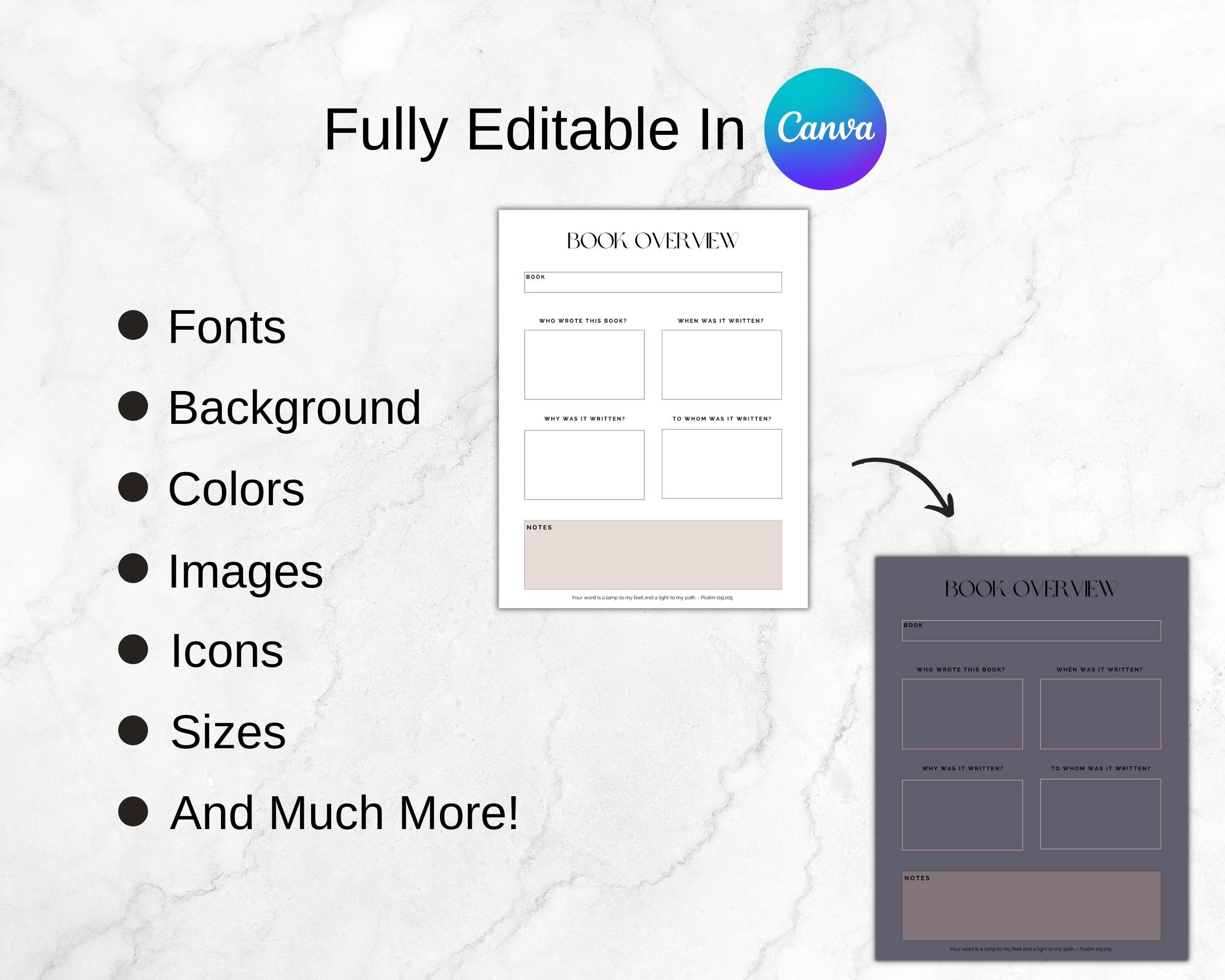 Bible Study Template | Canva Editable | Book Overview, Study Notes ...