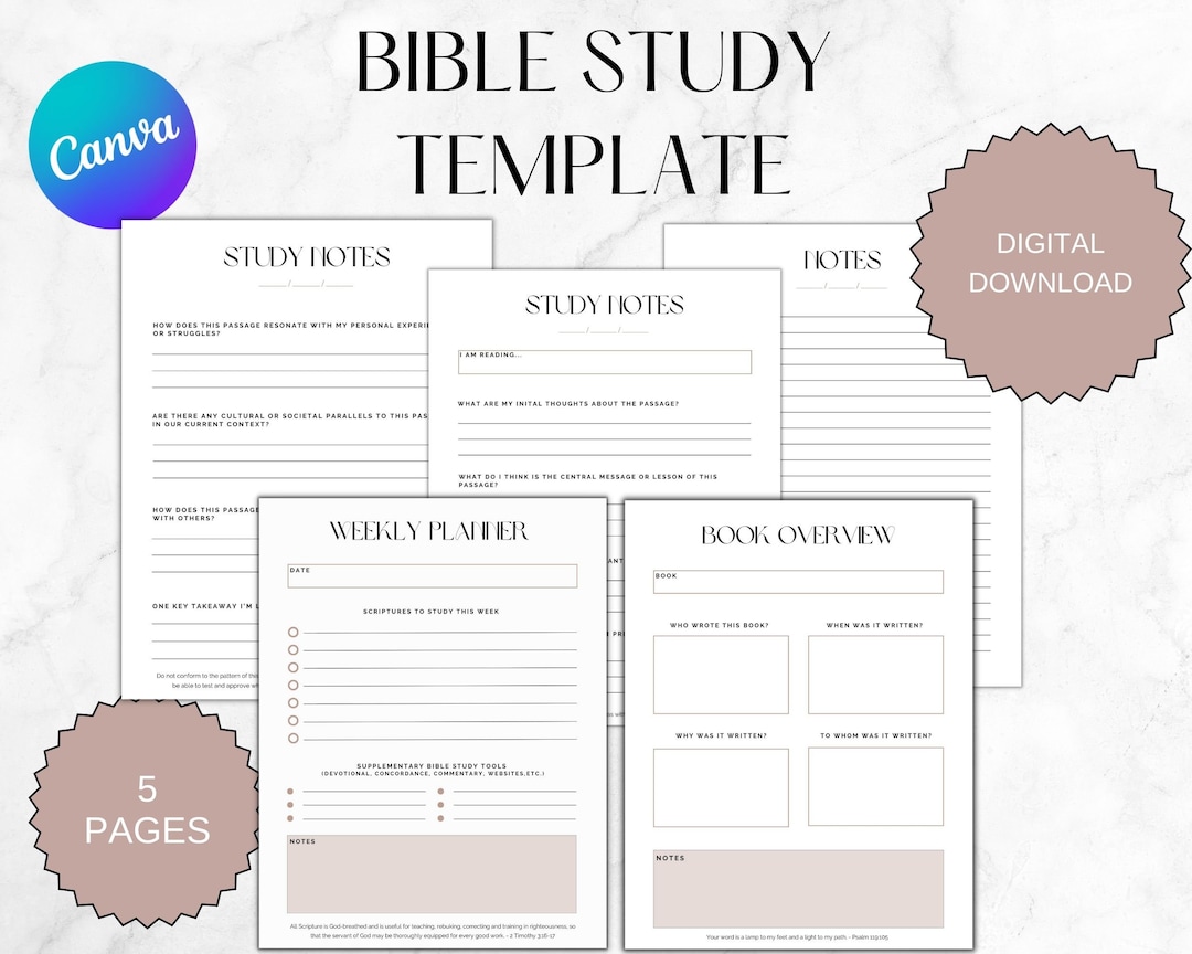 Bible Study Template | Canva Editable | Book Overview, Study Notes ...