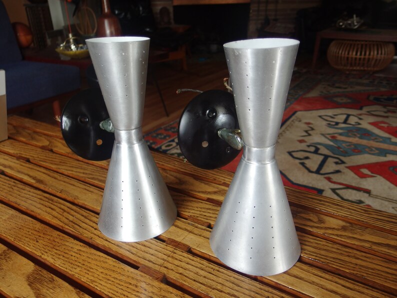 Vintage Mid Century Spun Aluminum Double Cone Lights or Sconces - Etsy