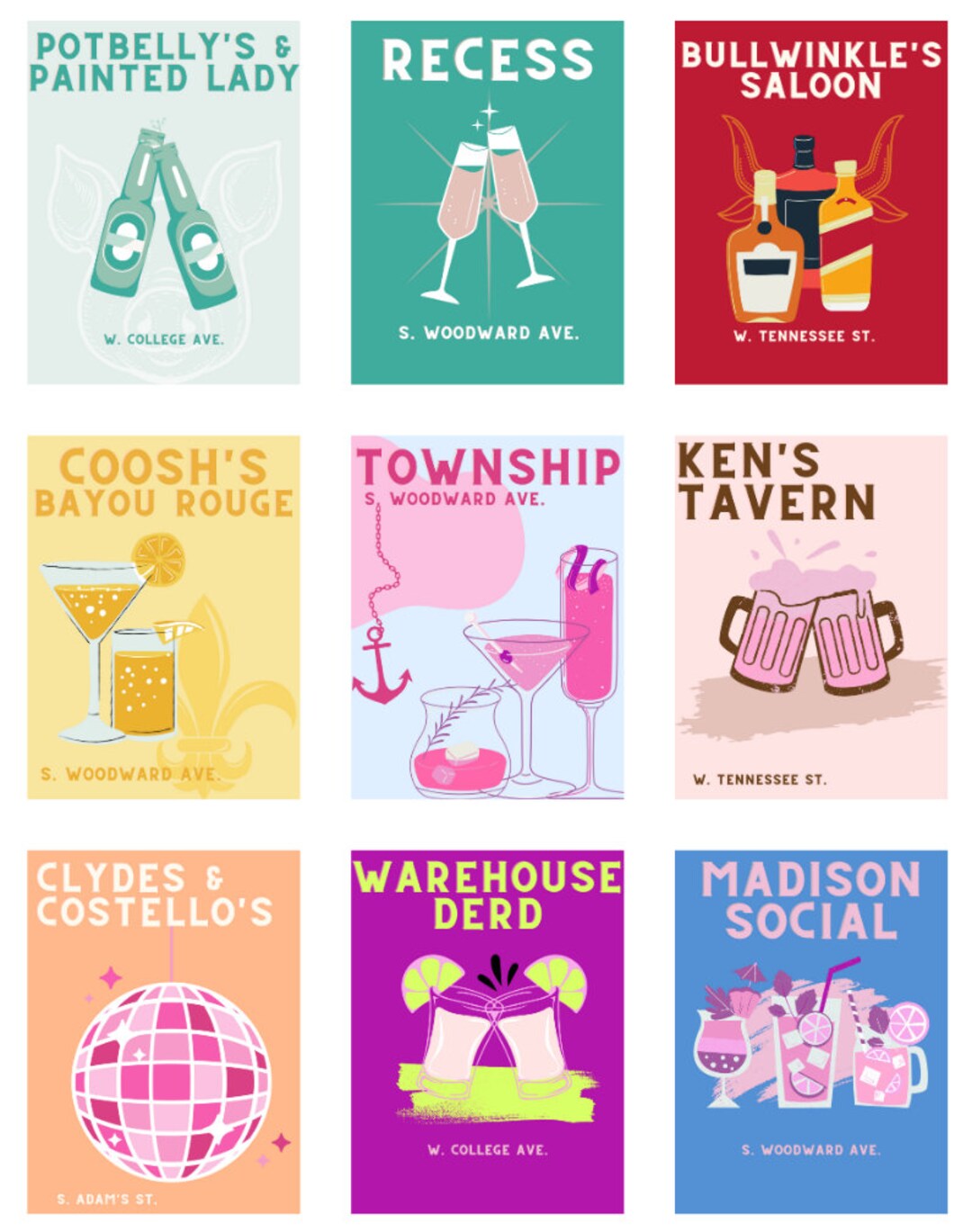 Florida State University Bars Prints FSU Clubs Recess - Etsy