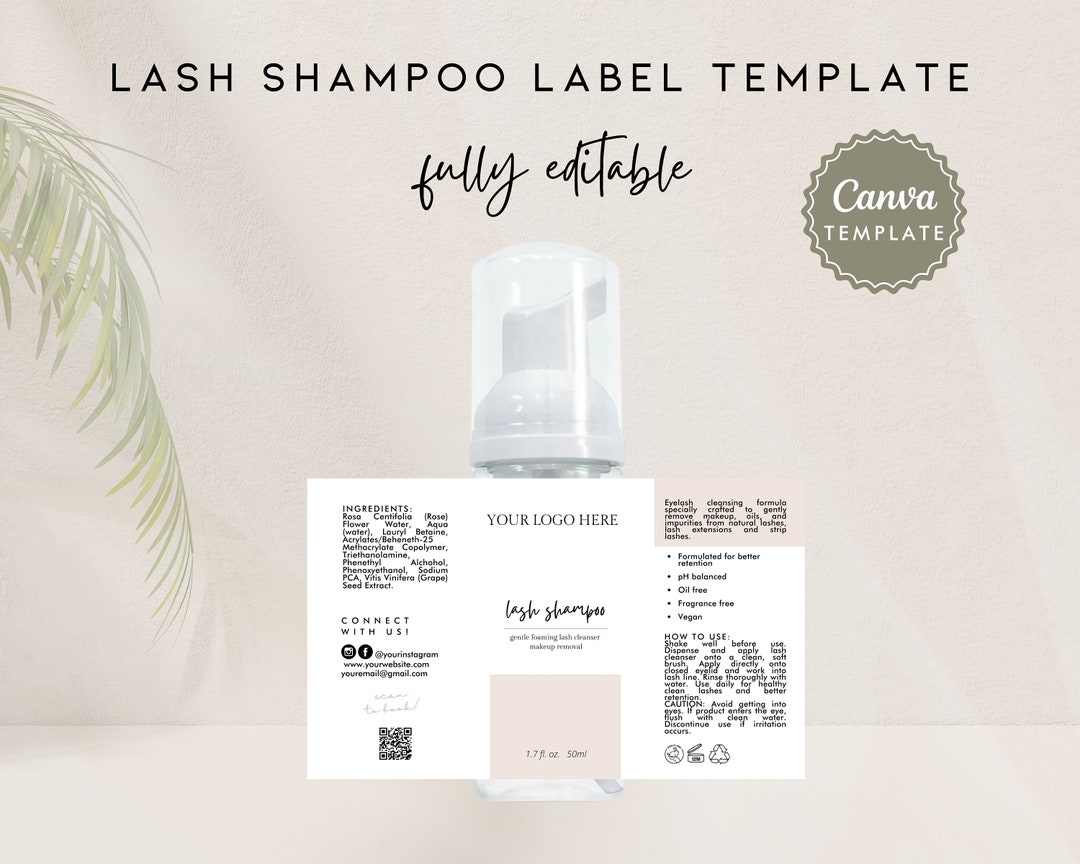 Lash Shampoo Label Template - Etsy