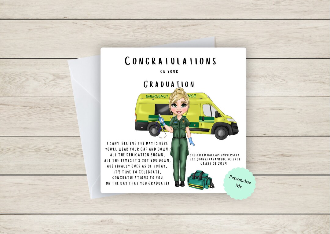 Personalised Paramedic Graduation Card, Congratulations on Qualifying ...