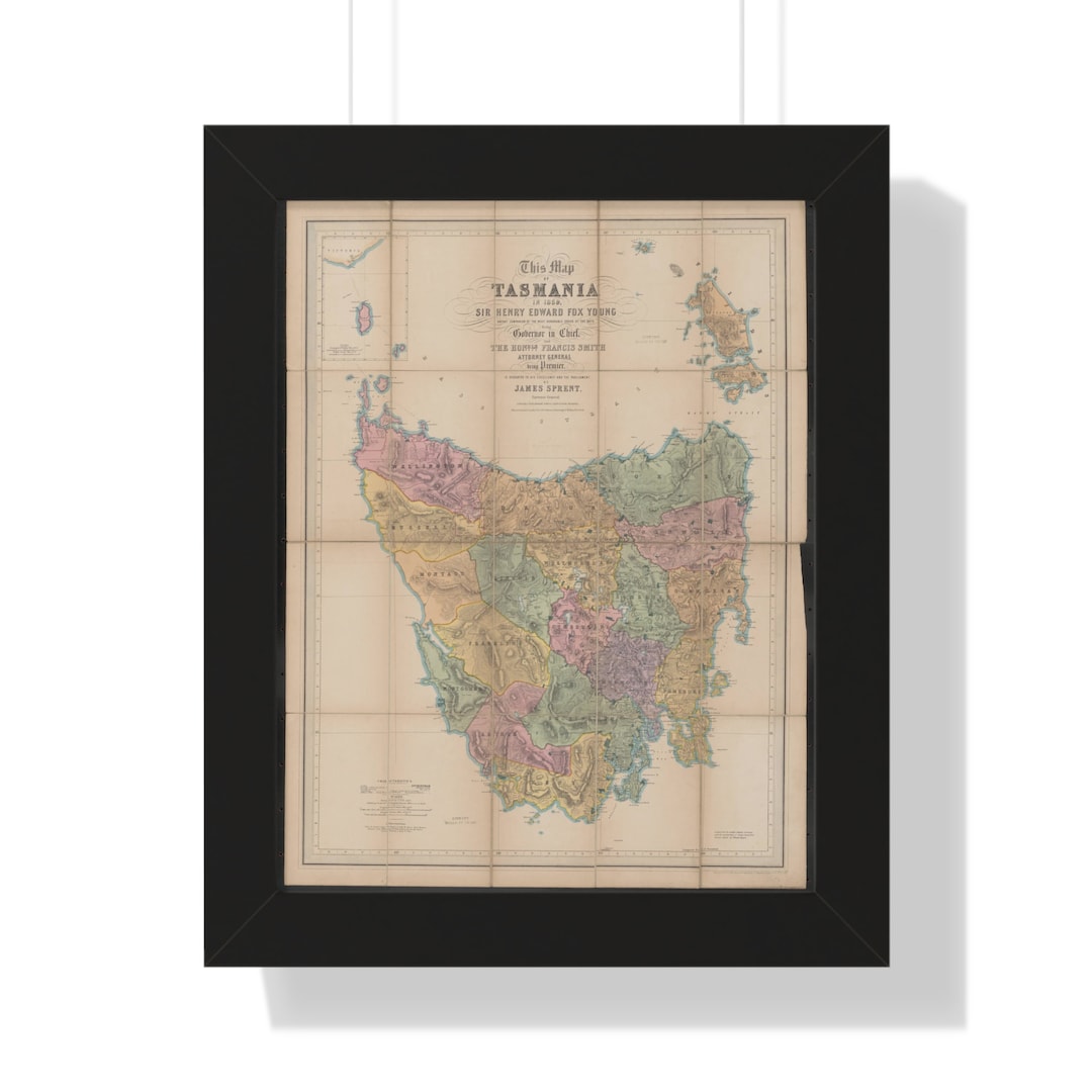 Australia Tasmania Old Fashion Vintage Map Poster With Frame - Etsy
