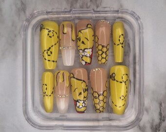 Glossy Winnie the Pooh Coffin Nails Hand Painted Pooh Bear and Honey ...