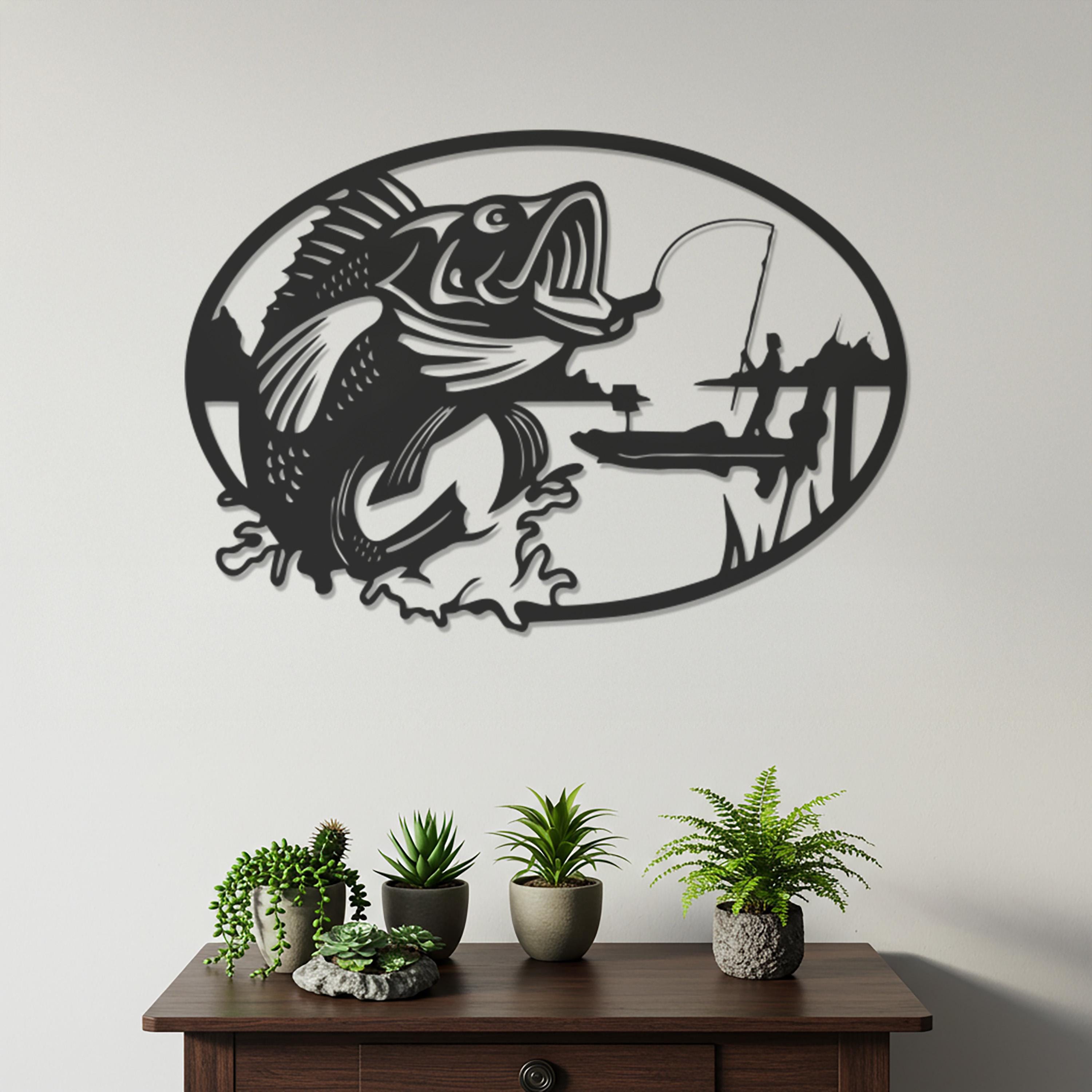 Fishing Metal Wall Art, Bass Fish Wall Decor, Rustic Cabin Wall Sign ...