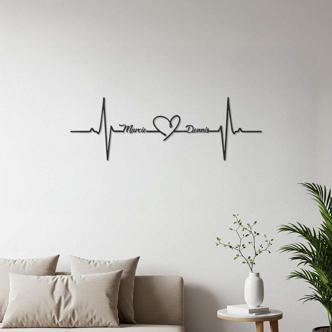 Personalized Heartbeat Metal Wall Art, Custom Name Wall Decor, Couple ...