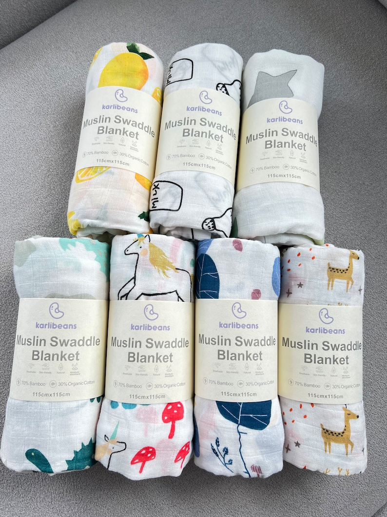 Organic Cotton Bamboo Muslin Swaddle Blanket: Newborn Gift - Etsy