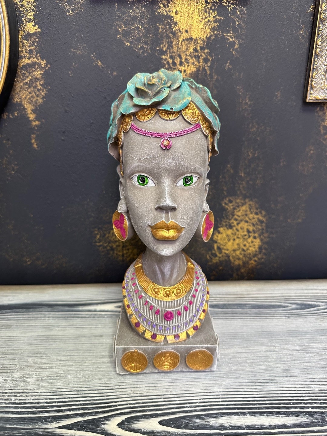 Hand Painted Woman Statue, African Woman Bust, Female Bust, African ...