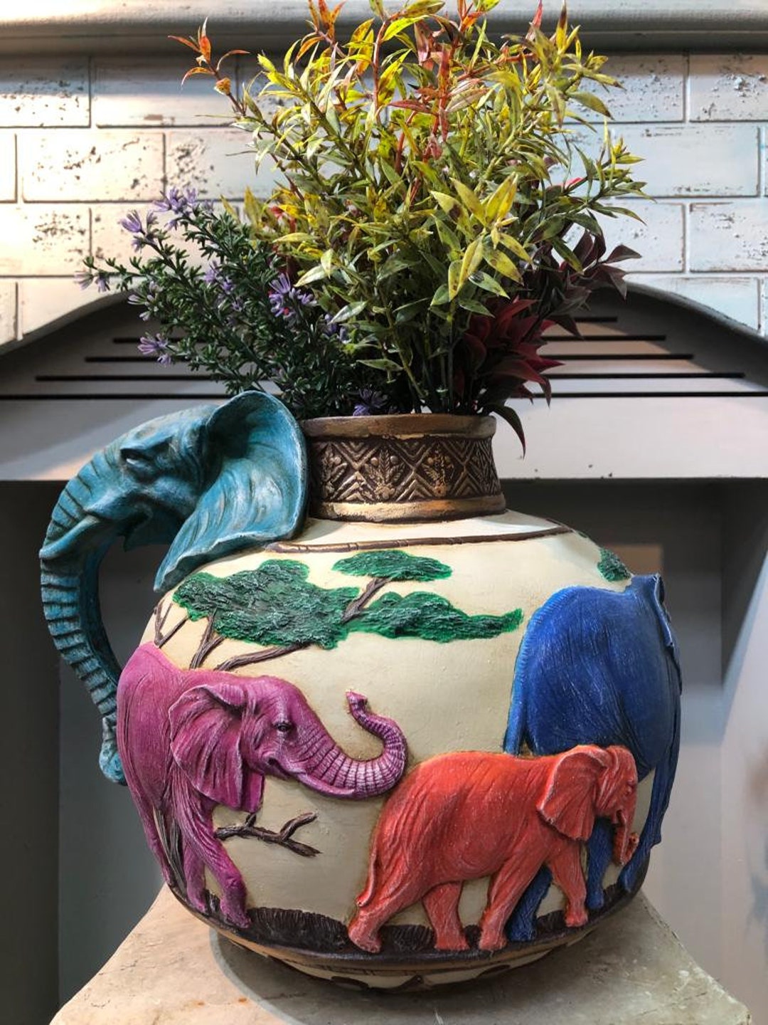 Hand Painted Animal Figured Vase,giraffe Figured Vase,elephant Vase ...
