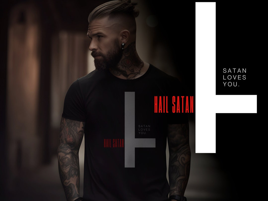Unique Inverted Cross Hail Satan Tee, Satanic Embrace, Bold Unisex ...