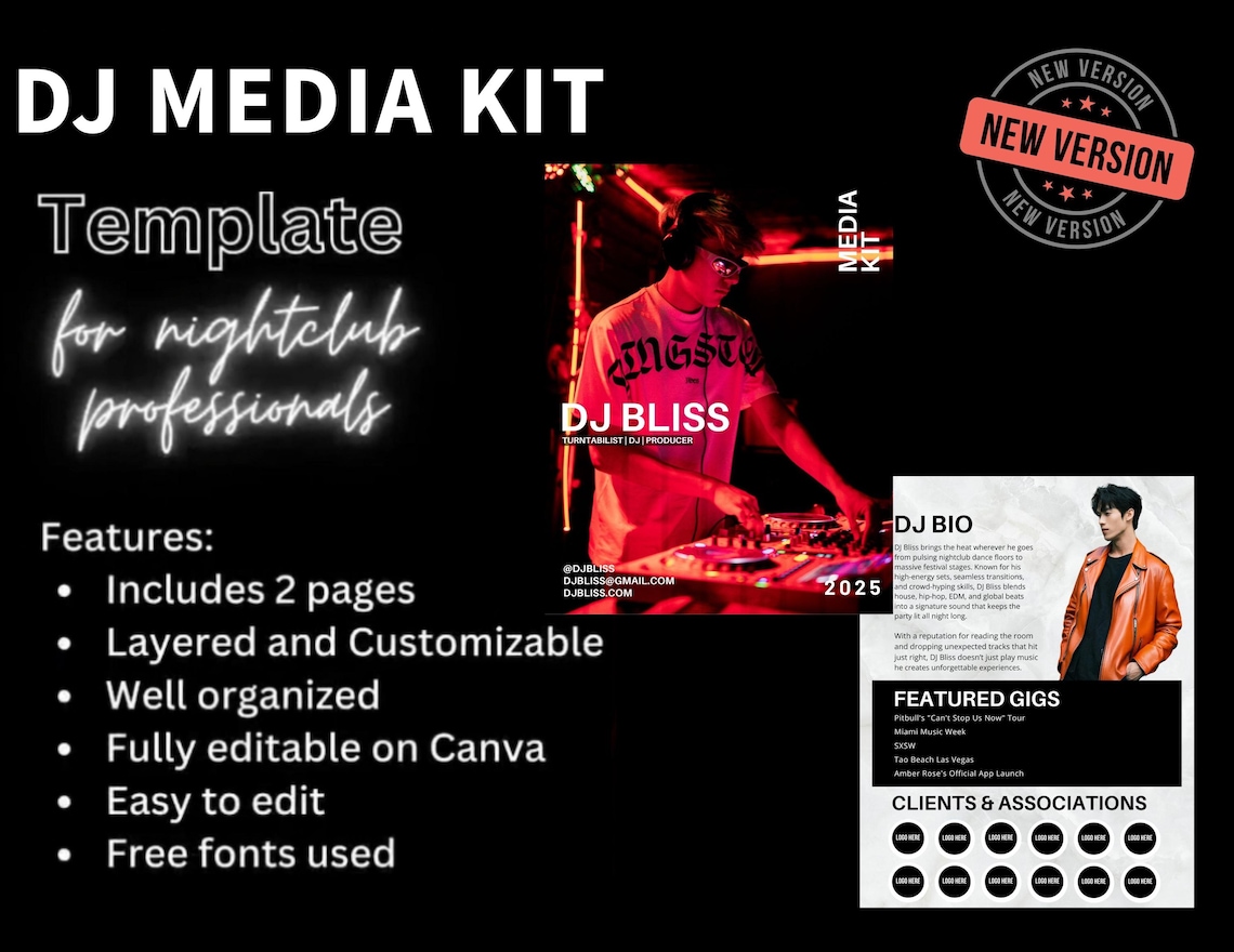 2025 DJ Press Kit DJ Epk Digital Template DJ Media Kit Canva Template ...