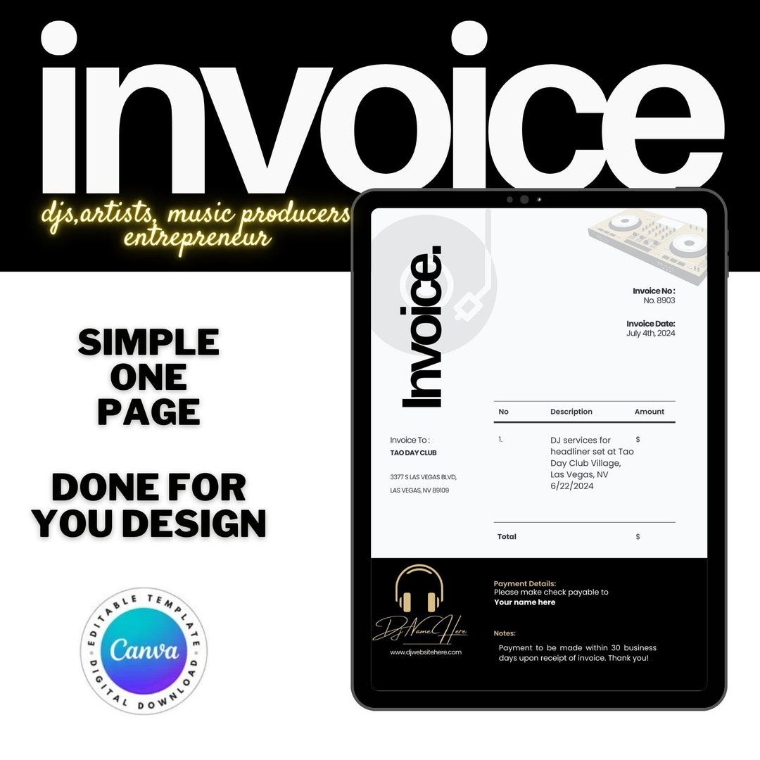 DJ Invoice Template: Editable Canva Design (PDF) - Etsy