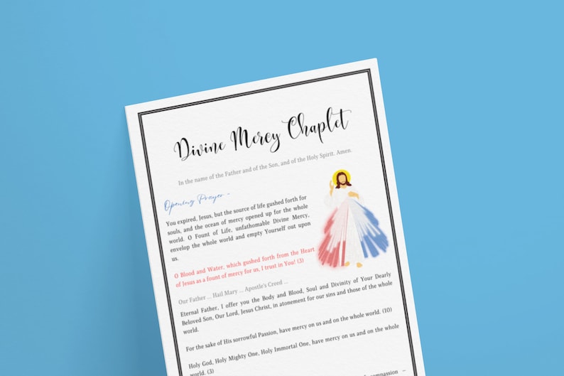 Divine Mercy Chaplet Prayer Card: Catholic Wall Art (digital Print) - Etsy