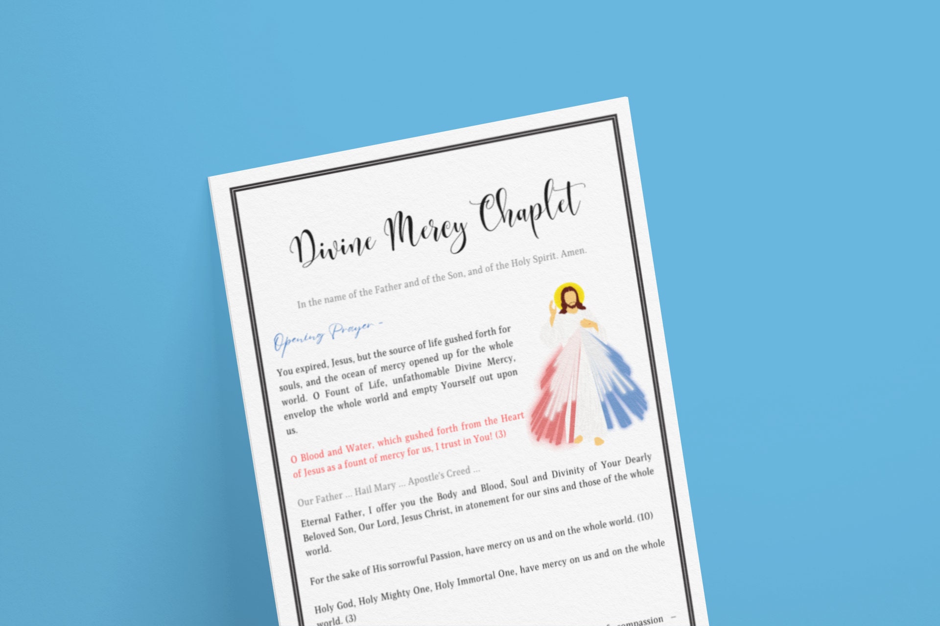 Divine Mercy Chaplet Prayer Card - Catholic Saint Prayer, Instant ...