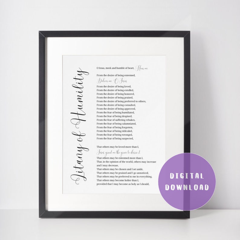 Litany of Humility Prayer Printable Wall Art, Catholic Wall Decor ...