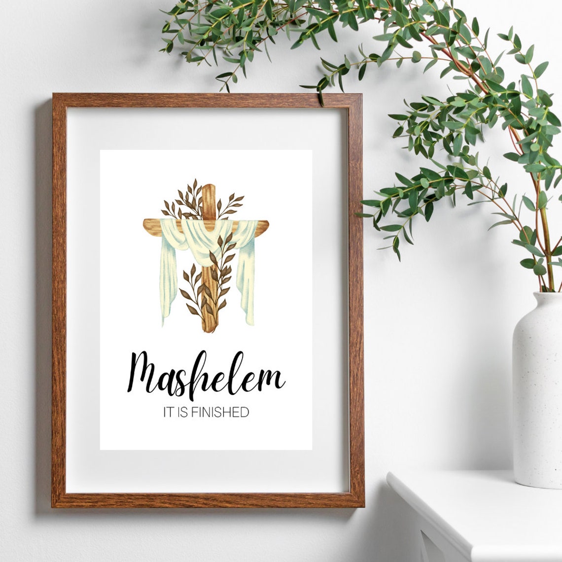 Mashelem It is Finished Aramaic Wall Art, Easter Print, Easter Cross ...