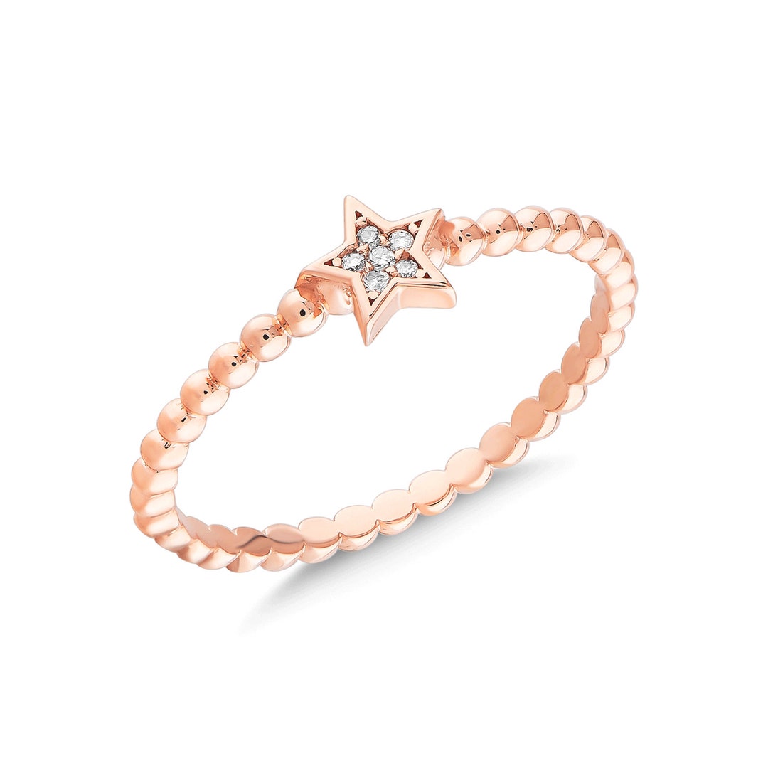 14K Solid Gold Diamond Star Shaped Ring | Minimalist Diamond Ring ...