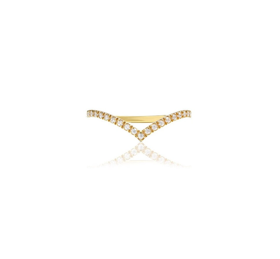 Diamond Chevron Ring in 14K Solid Gold | 14K Real Gold Diamond V Shaped ...