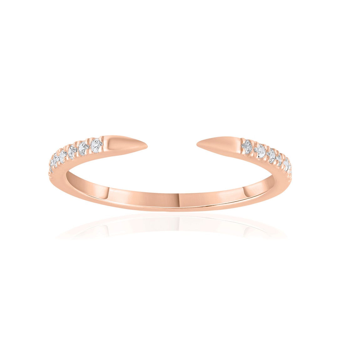 14K Solid Gold Diamond Open Ring Open Cuff Diamond Ring 14K Real Gold ...