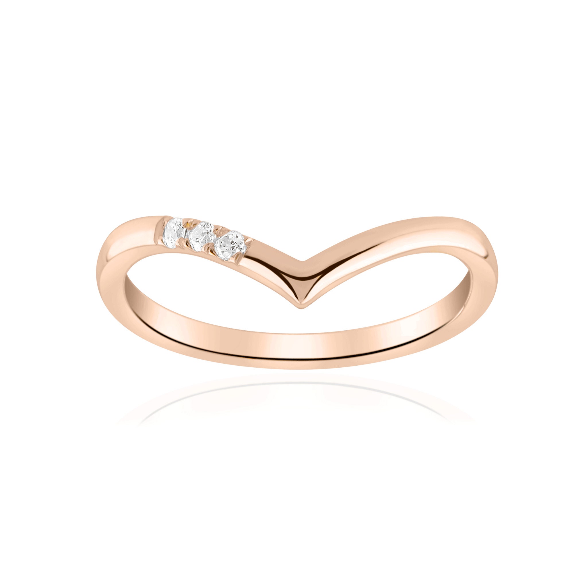 Curved Diamond Ring in 14K Solid Gold Real Gold Diamond Chevron Ring ...