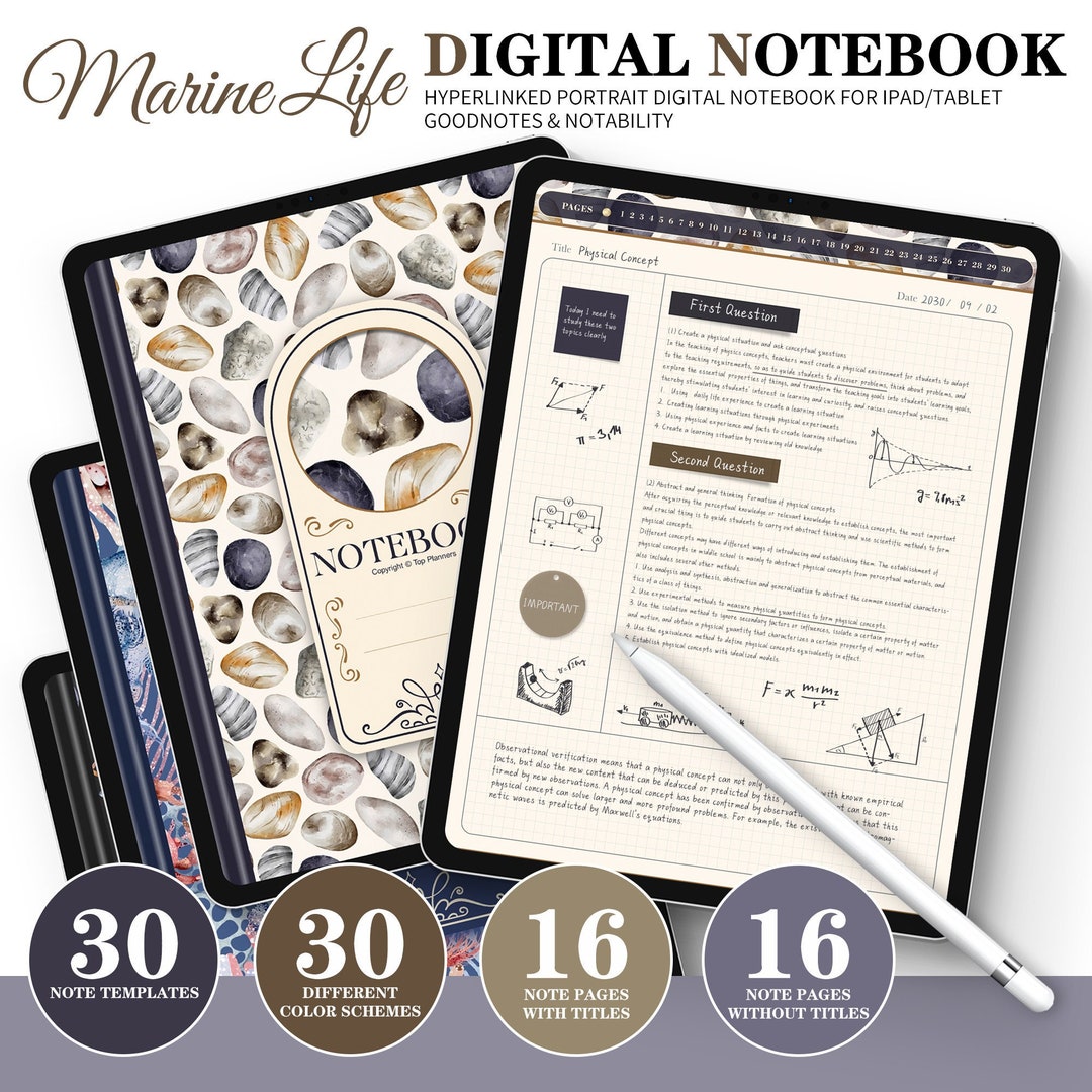 Marine Life Digital Notebook: Hyperlinked Coil Journal (goodnotes ...