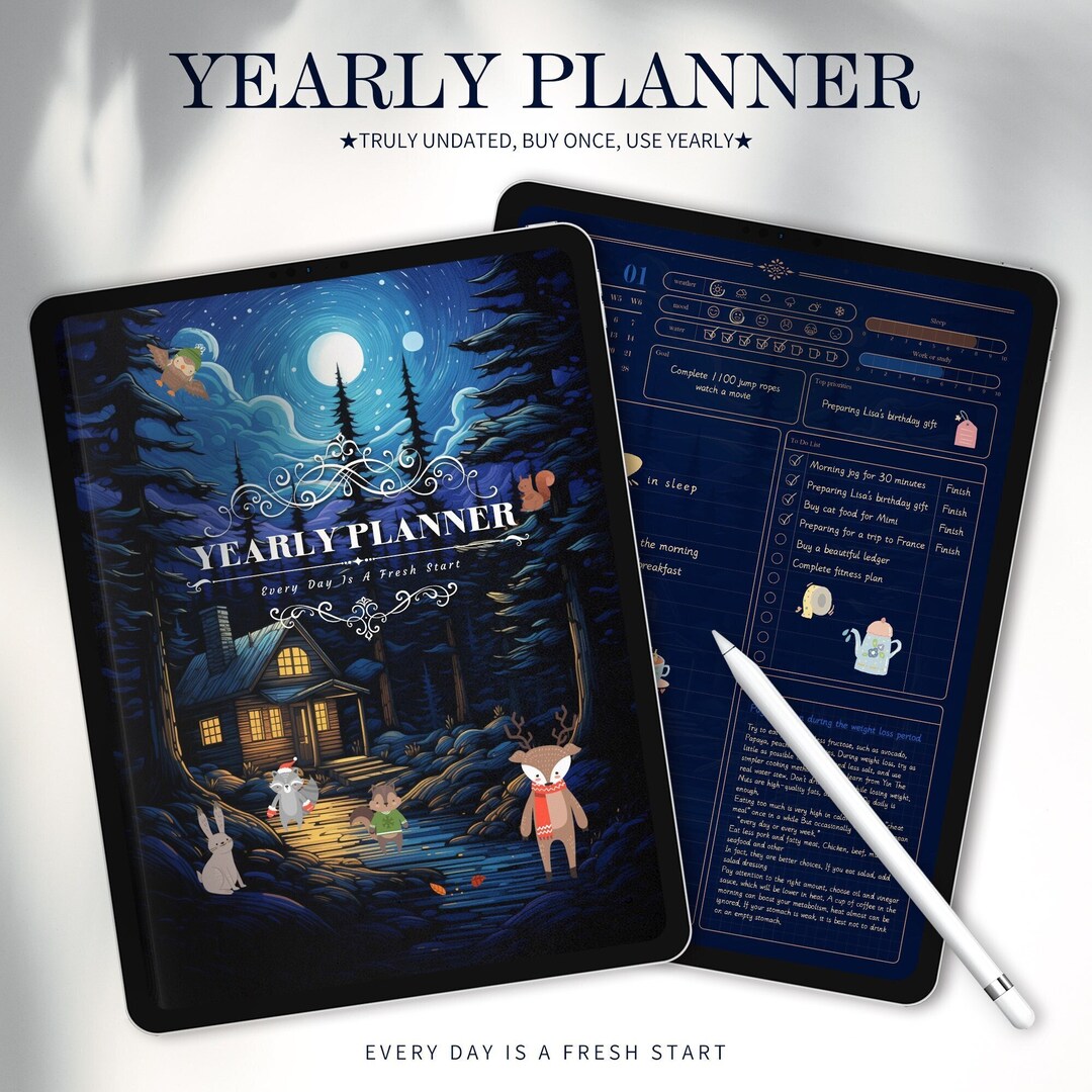Blue Digital Planner: Undated, Weekly, Monthly, Daily (goodnotes ...