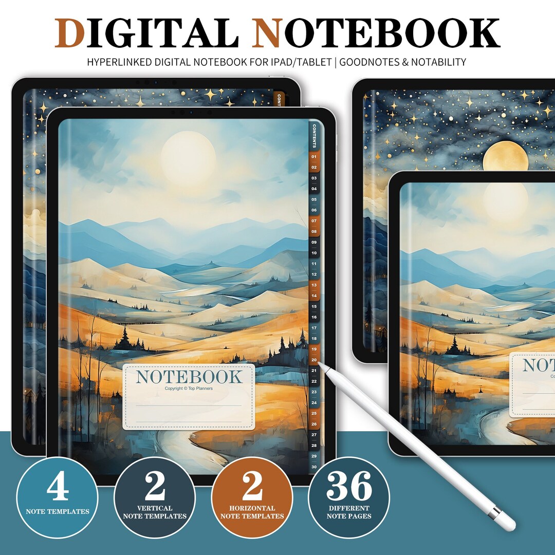 Watercolor Landscape Digital Notebook: Goodnotes & Notability (ipad) - Etsy