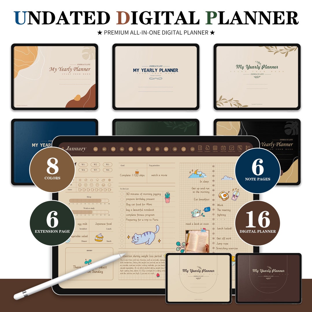Undated Digital Planner, Goodnotes Ipad, Monthly Planner, Weekly ...