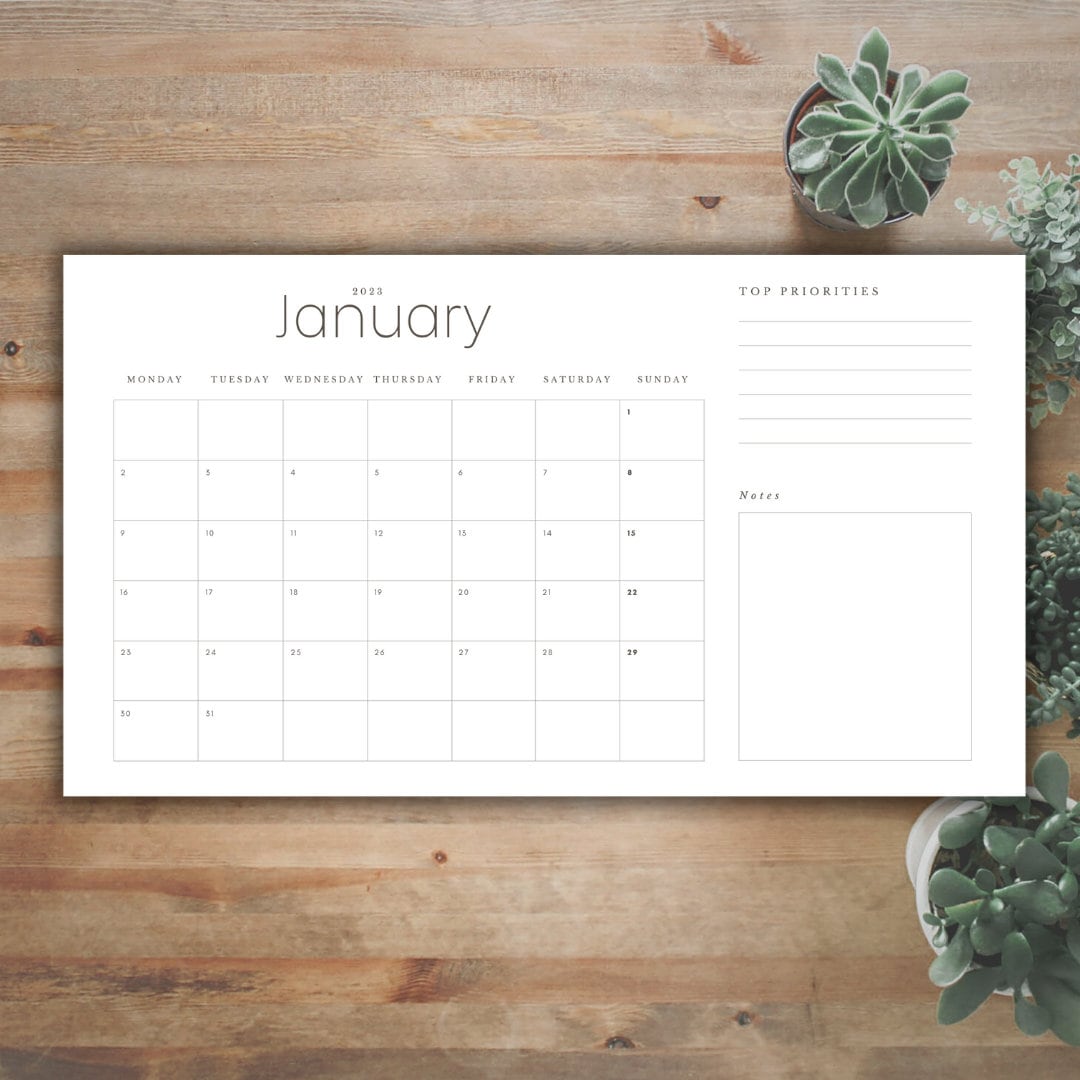 2023 Yearly Calendar Printable | Minimalist Design | Note-taking Space ...