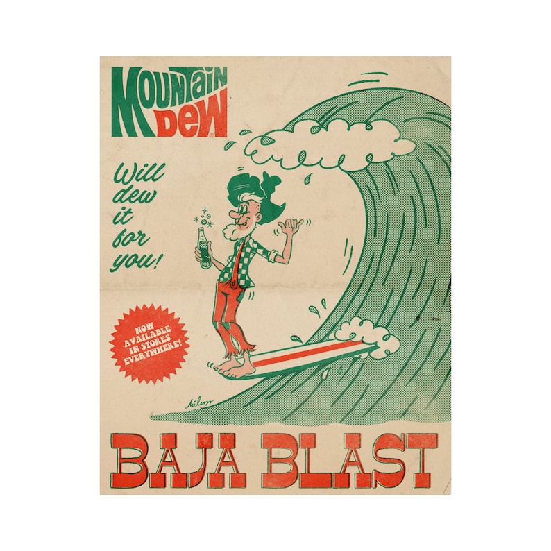 Vintage Mountain Dew Baja Blast Ad Art Print - Etsy