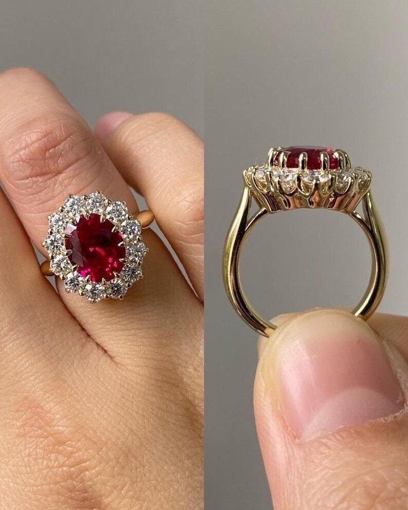 Natural Red Ruby Engagement Ring 4ct Emerald Cut Vintage Rose Gold ...
