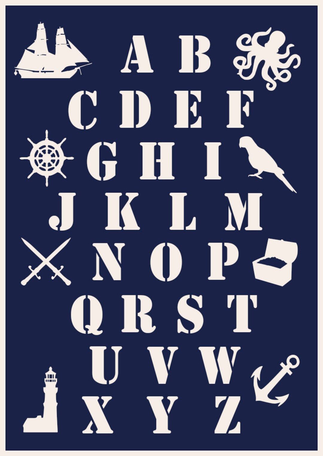 Printable Alphabet Poster Wall Art A4 Pirate Theme Alphabet Poster for ...