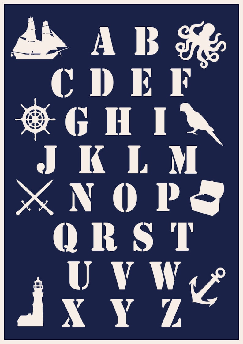 Printable Alphabet Poster Wall Art A4 Pirate Theme Alphabet Poster for ...