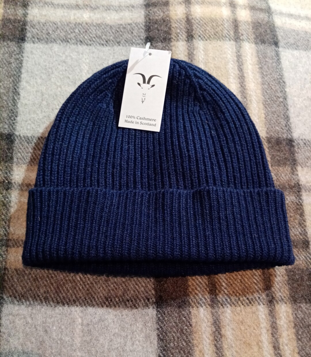 Classic Navy col 24 100% Cashmere Beanie/hat Ribbed Style Made in ...