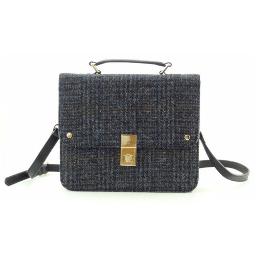 New Harris Tweed & Leather 'jessica' Square Bag in Grey/black Check for ...