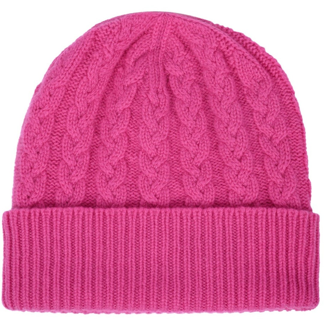 Hot Pink 100% Cashmere Beanie/hat Cable Style Made in - Etsy