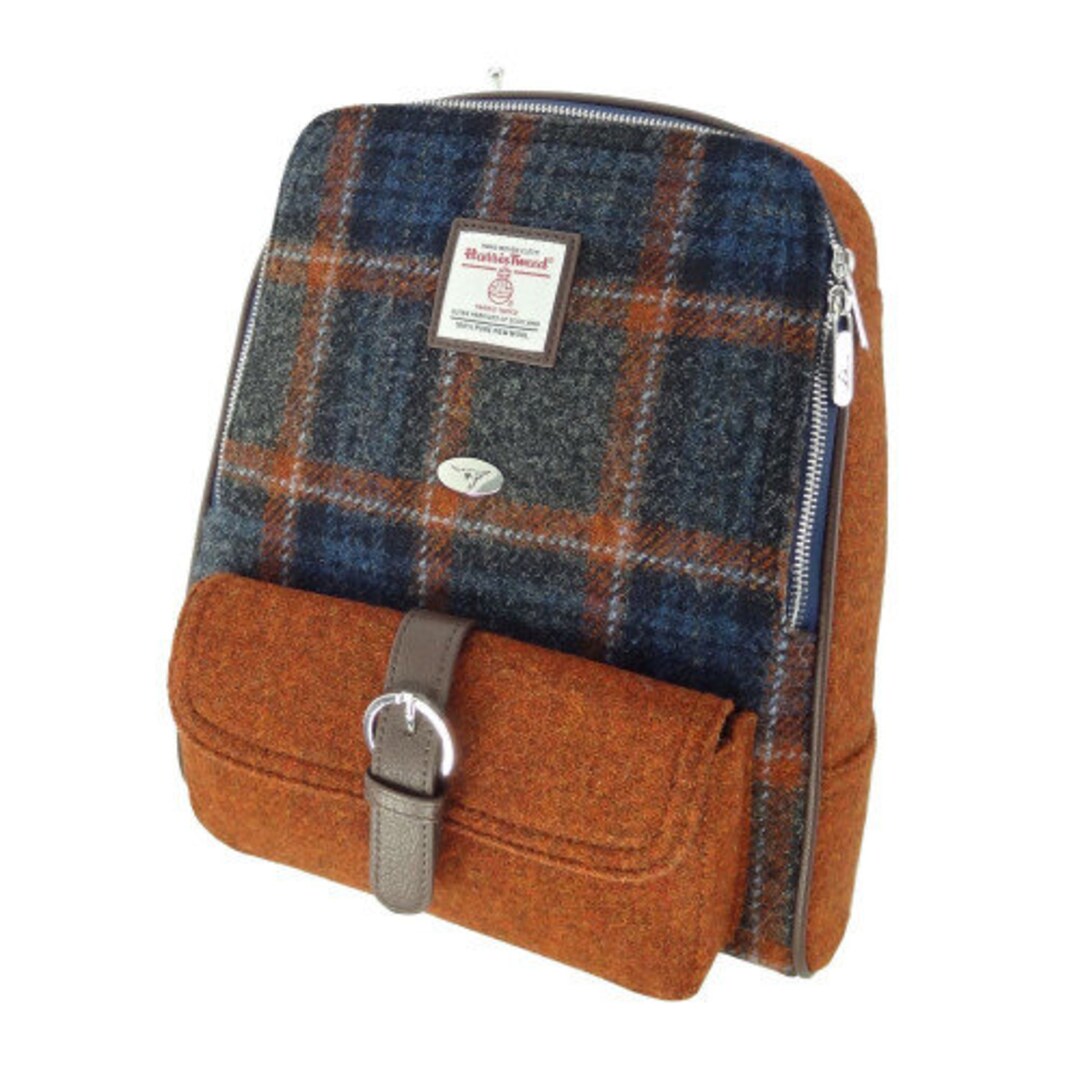 New Harris Tweed 'naver' Backpack in Grey With Rust Overcheck-forgift ...
