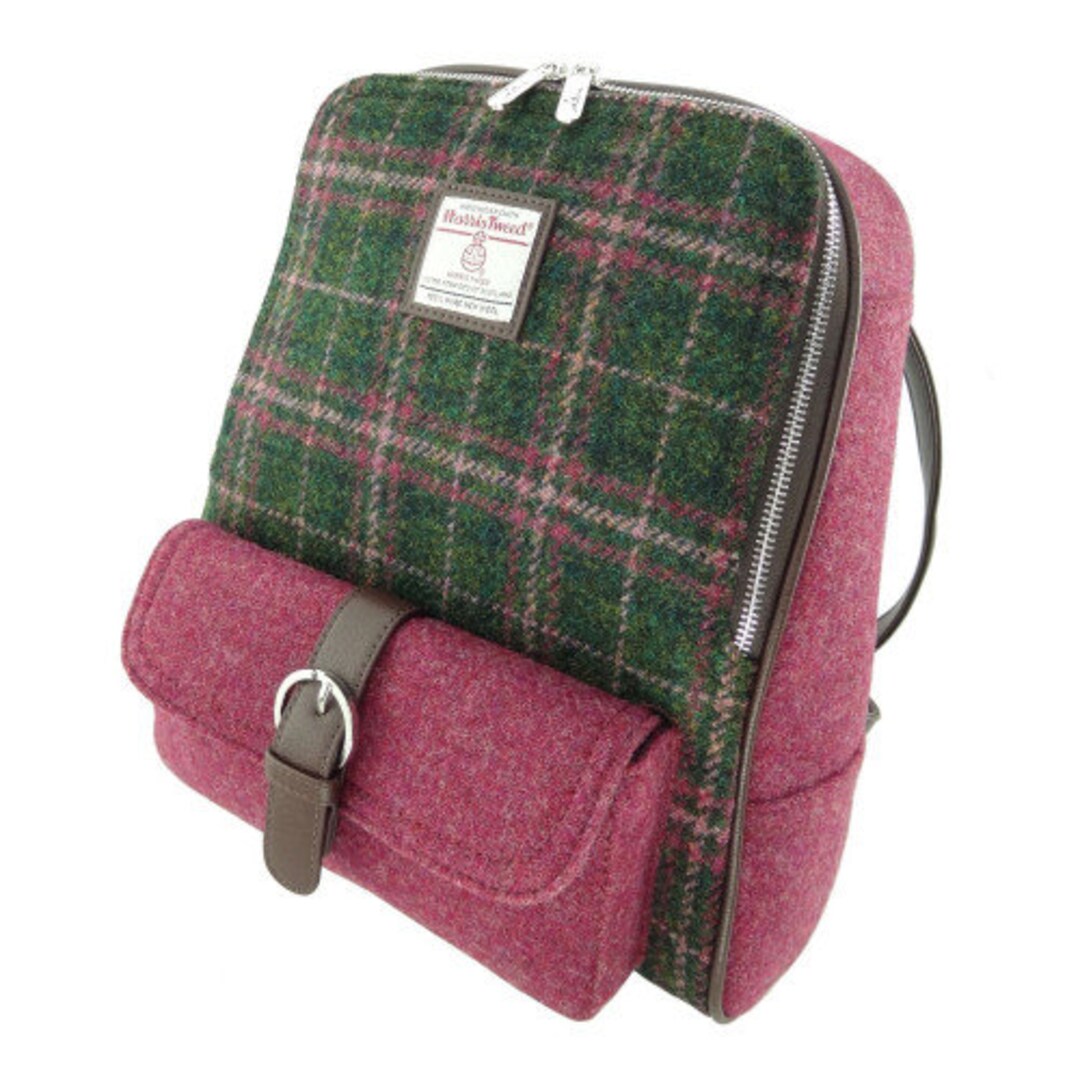 New Harris Tweed 'naver' Backpack in Dark Green and Plum Check-for Gif ...