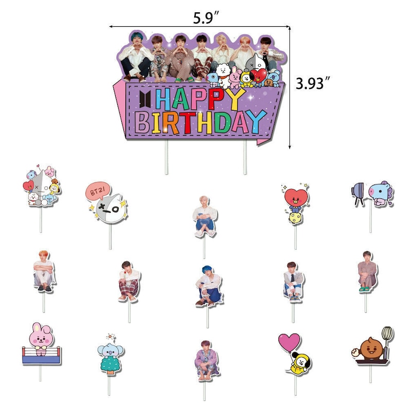 BTS BT21 KPOP Party Decorations Birthday Balloons Cake Toppers - Etsy
