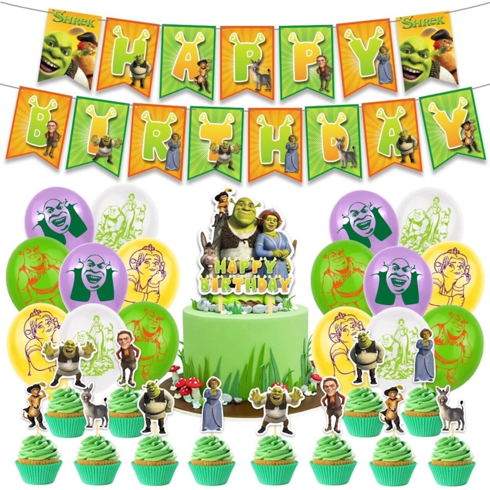 Shrek Birthday Party Supplies Banner Balloons Birthday Party Set ...