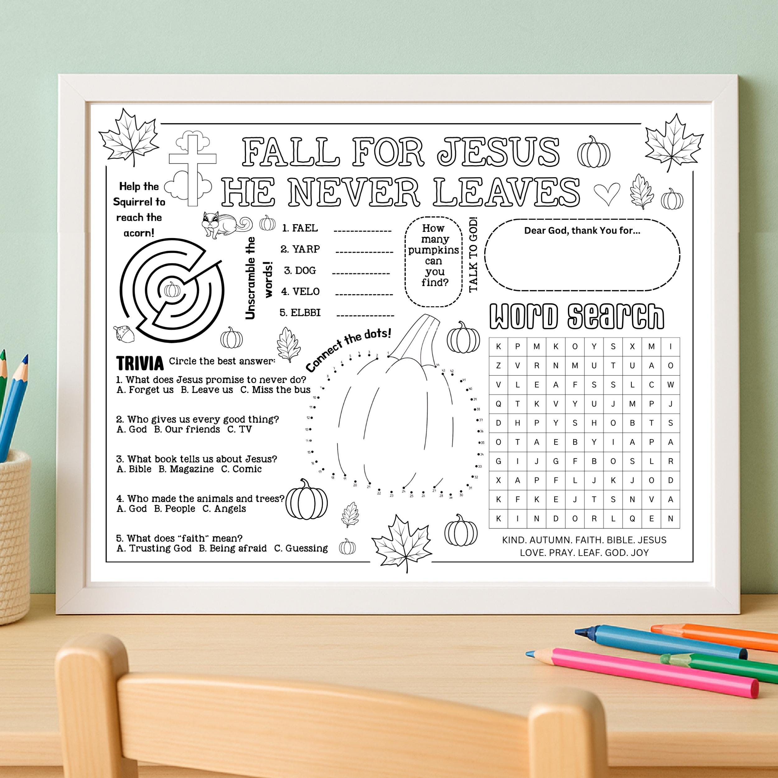 Fall Bible Activity Placemat, Sunday School Coloring Page (digital ...