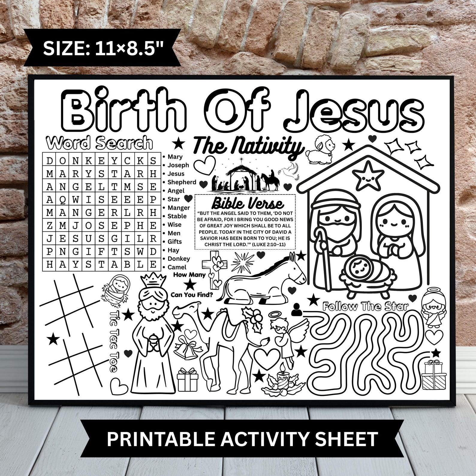 Nativity Bible Activity Placemat Printable, Christmas Coloring Page ...