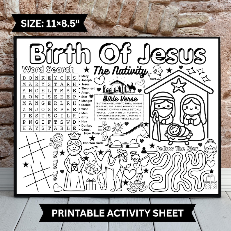 Nativity Bible Activity Placemat Printable, Christmas Coloring Page ...