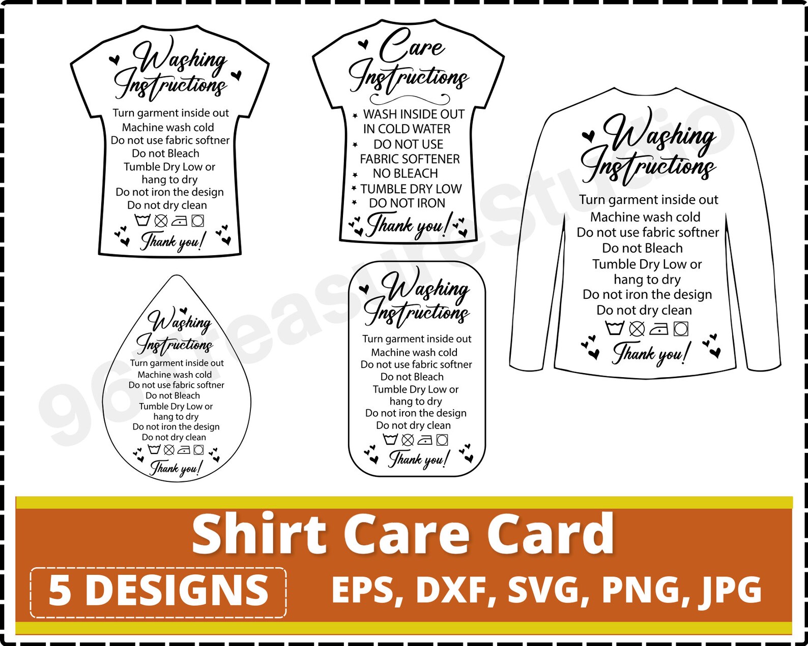 Apparel Care Instructions Card, Small Business Supplies, Washing ...