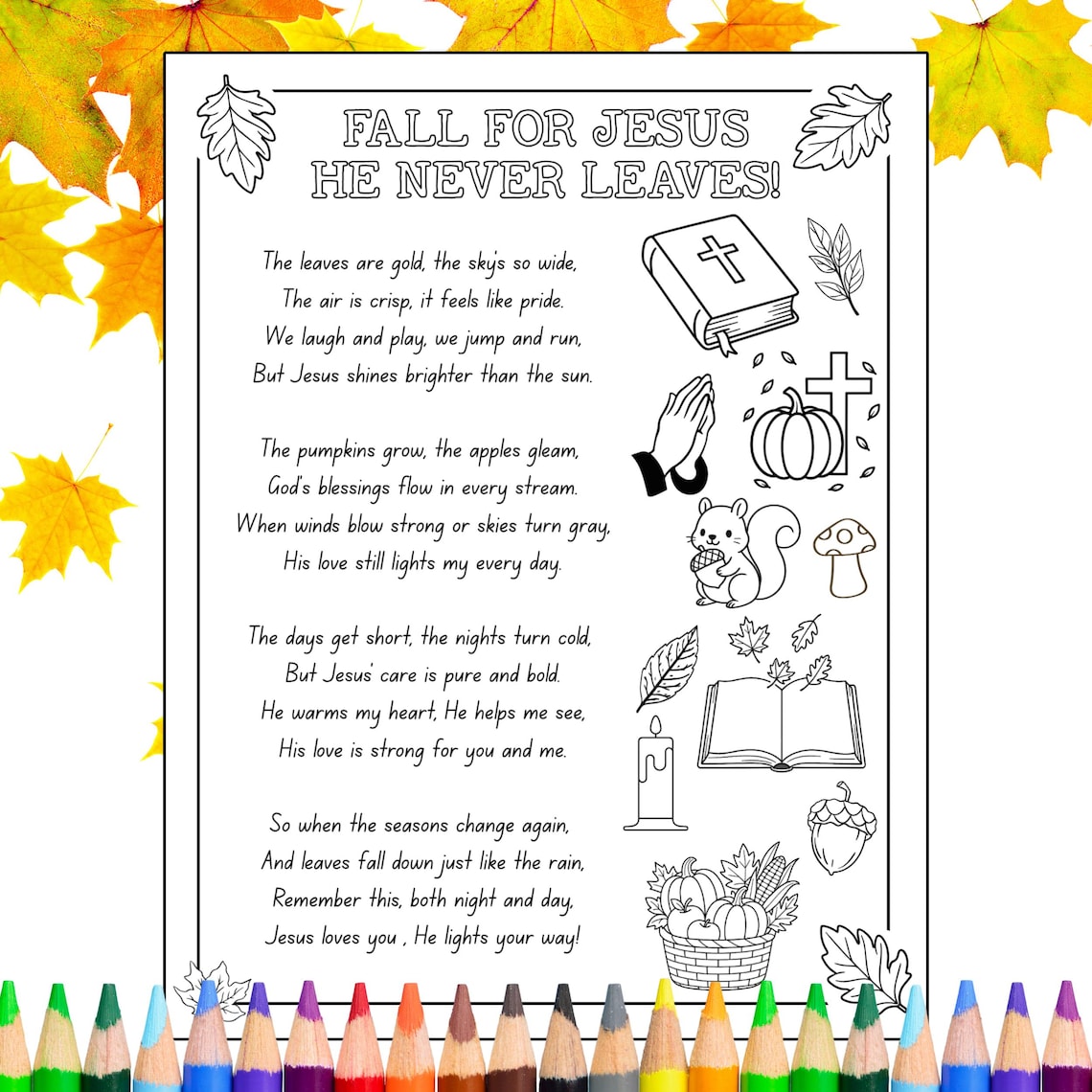 Fall for Jesus Coloring Page, Christian Poem (digital Download) - Etsy
