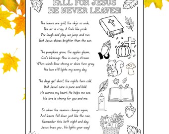 Fall for Jesus He Never Leaves Coloring Page Printable, Fall for Jesus ...