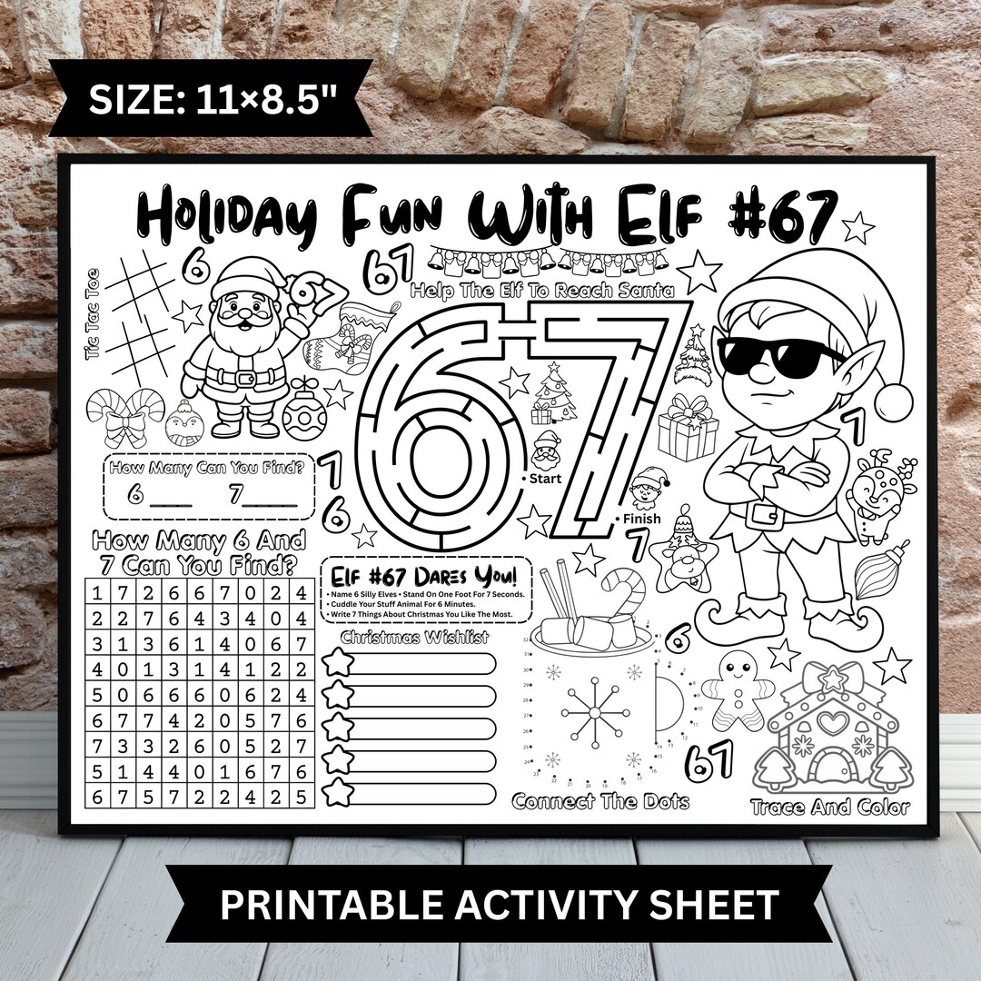 Hoja de actividades imprimible del Elfo 67, meme del Seis Siete, página ...
