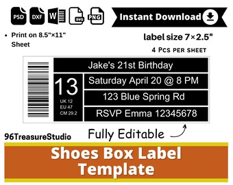Shoe Box Label Template, SVG, DXF, Png, Ms Word Docx, PDF, Printable, 8 ...