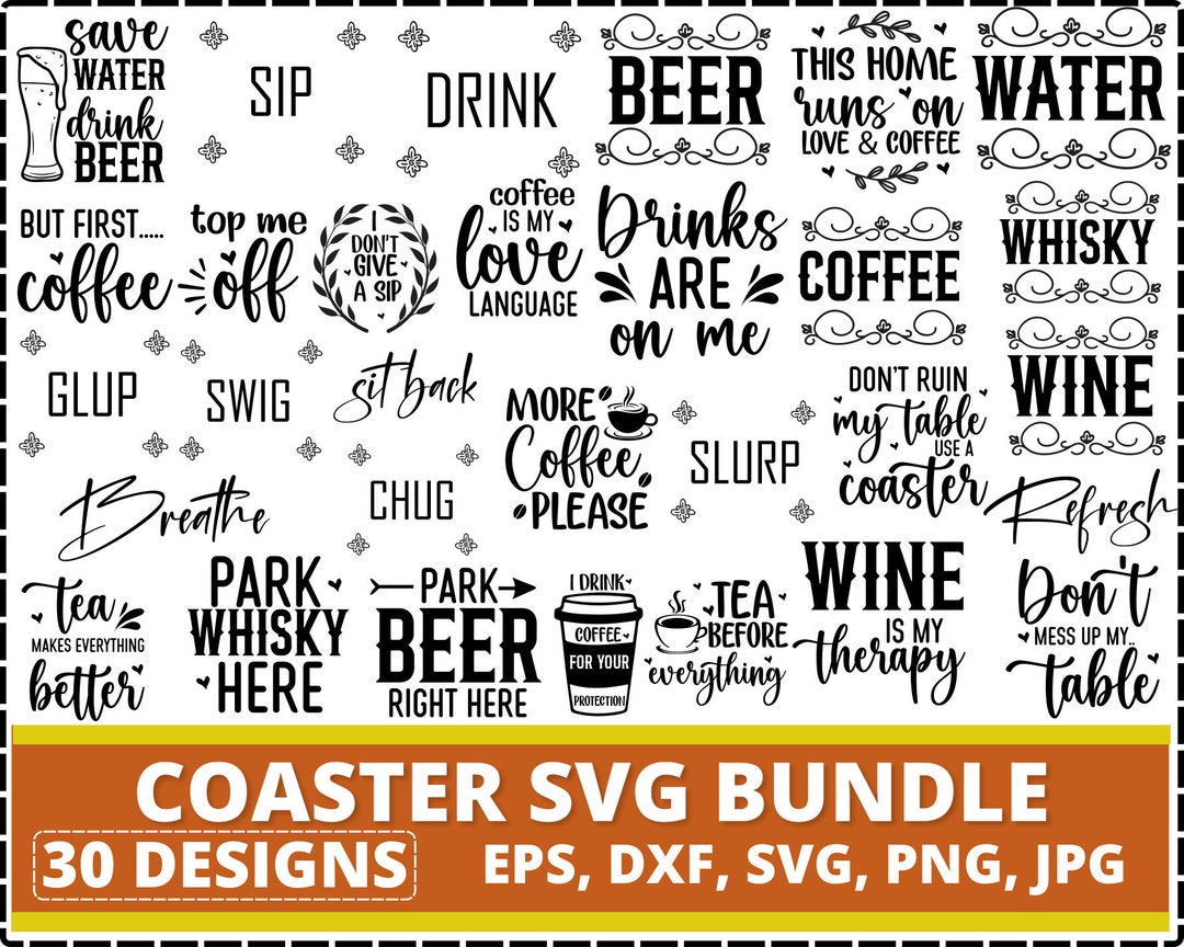 Coaster Svg Bundle, Drink Coaster Svg, Wine Saying Svg, Beer Quote Svg ...